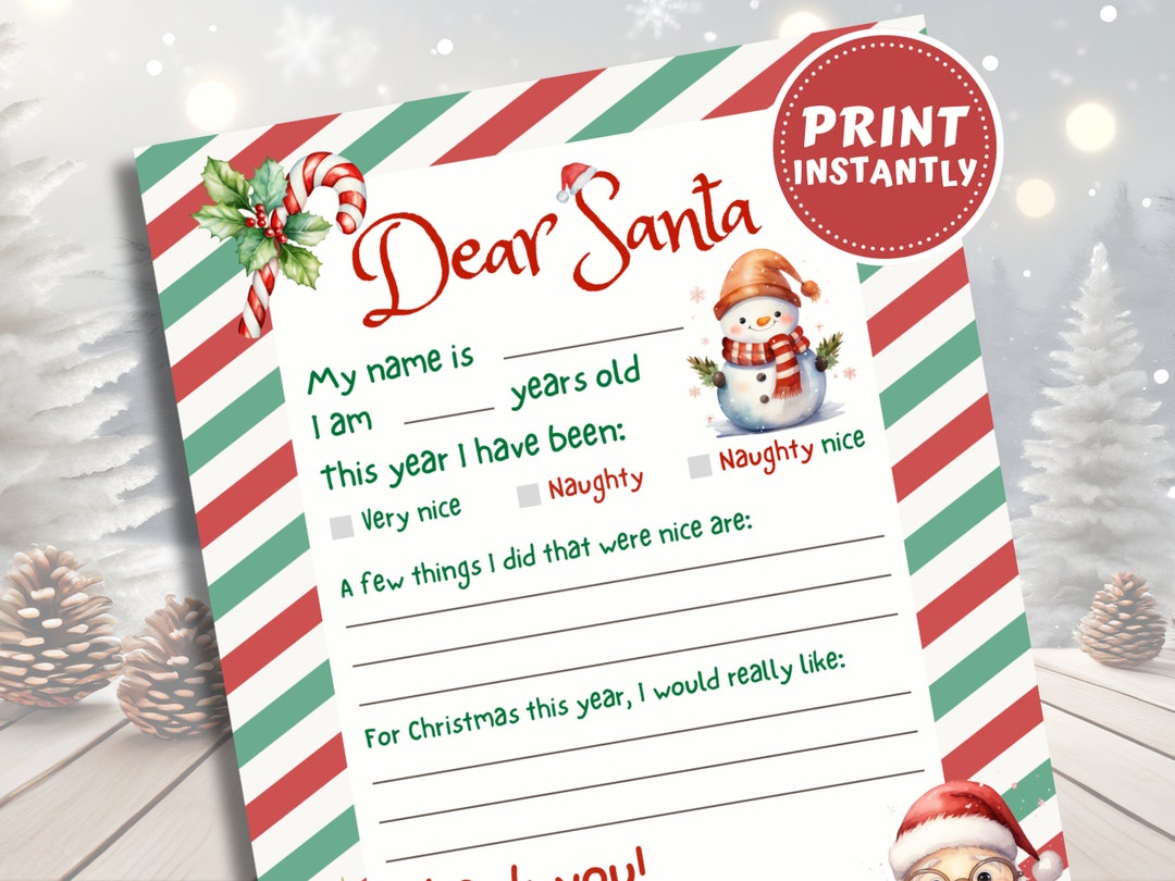 Letter to Santa Printable, Kids Letter to Santa, Christmas Doodle ...