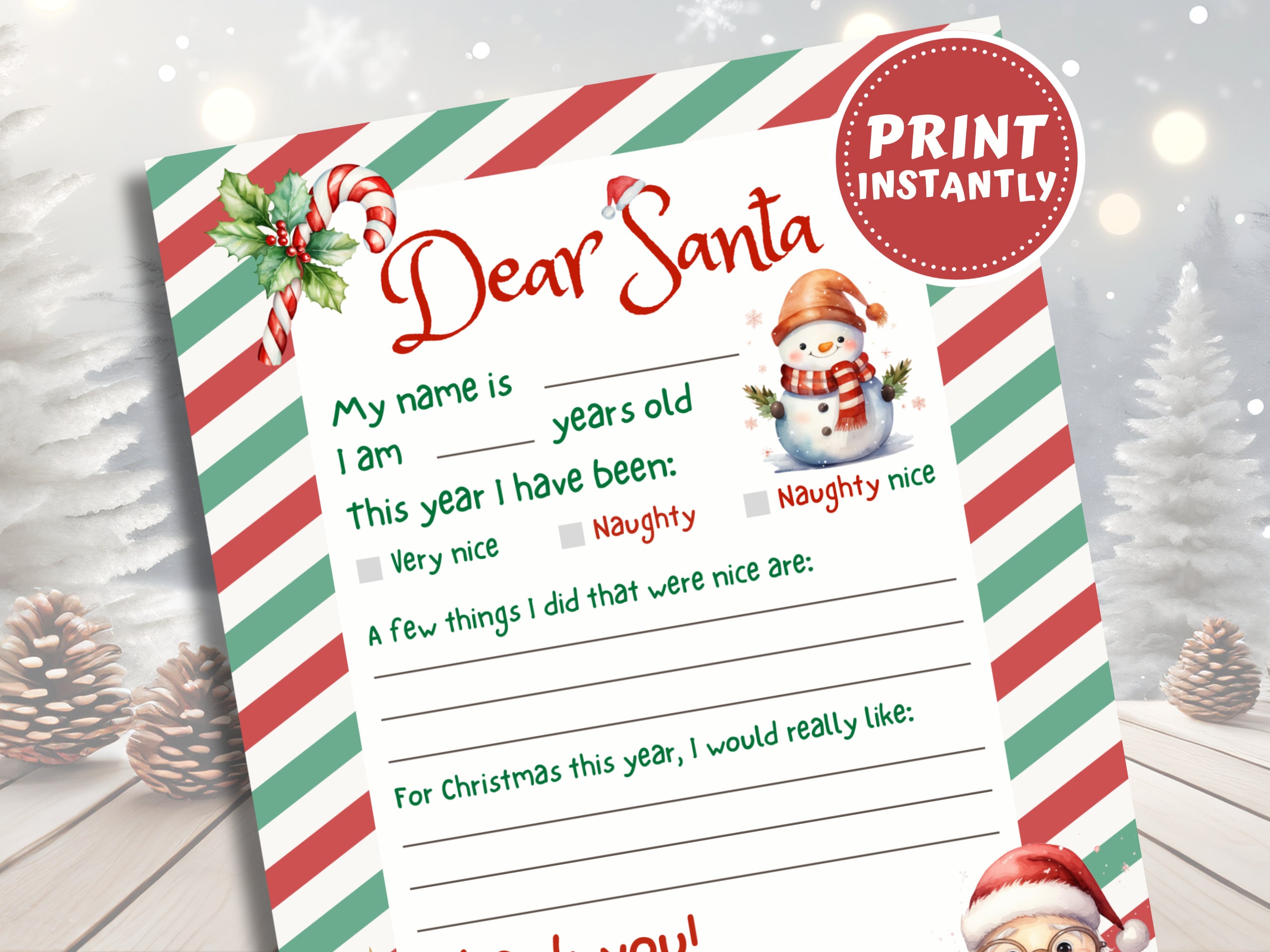 Letter to Santa Printable, Kids Letter to Santa, Christmas Doodle ...