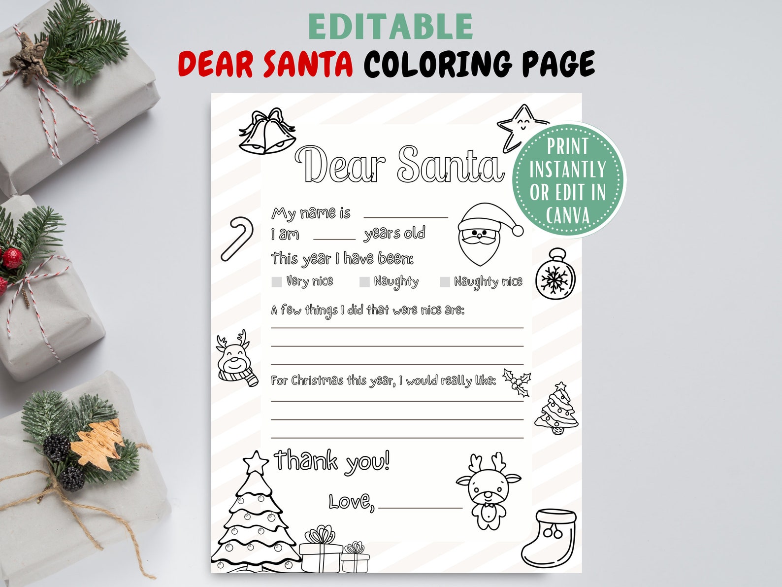Dear Santa Coloring Page | | Christmas Kids Activities | Letter to ...