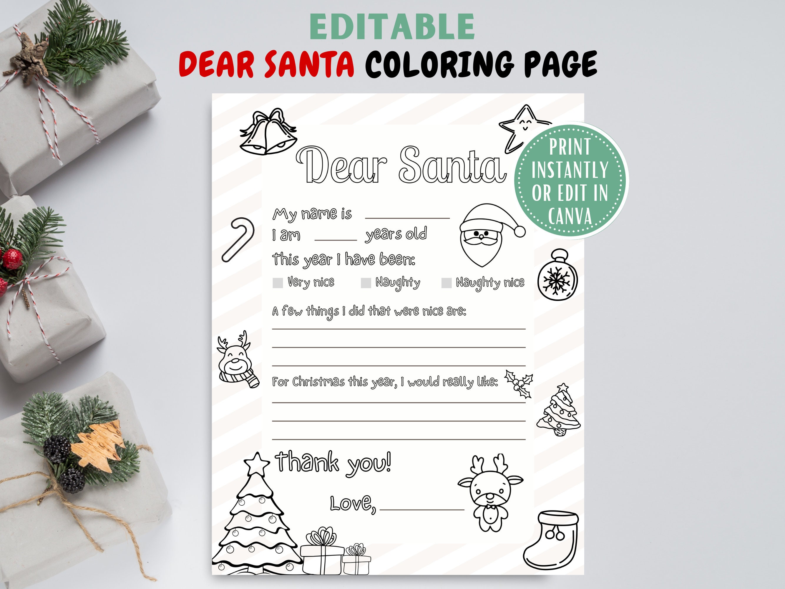 Dear Santa Coloring Page | | Christmas Kids Activities | Letter to ...