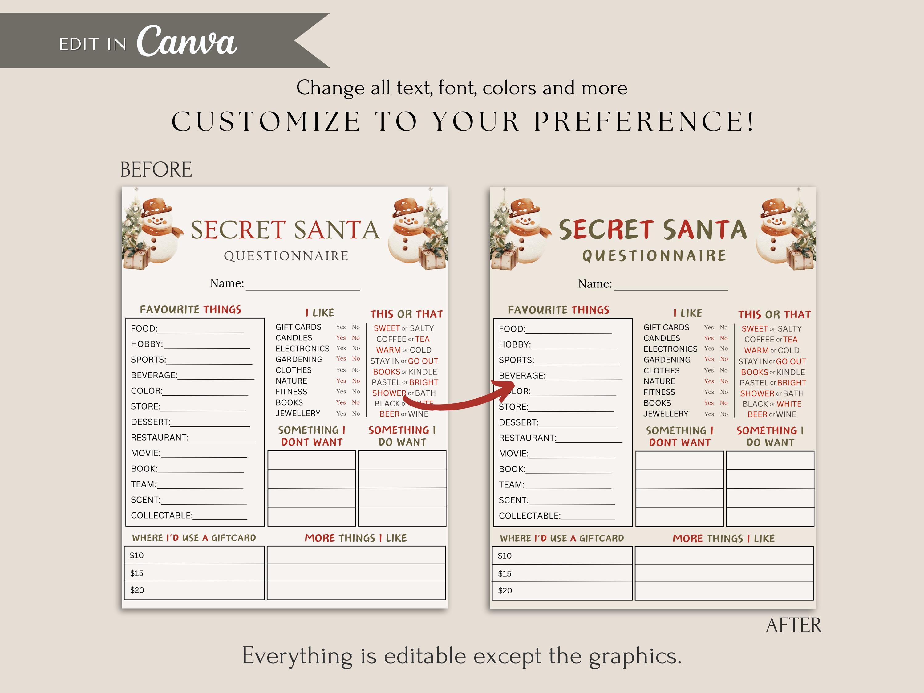 Secret Santa Questionnaire Printable, Secret Santa Gift Exchange, All ...