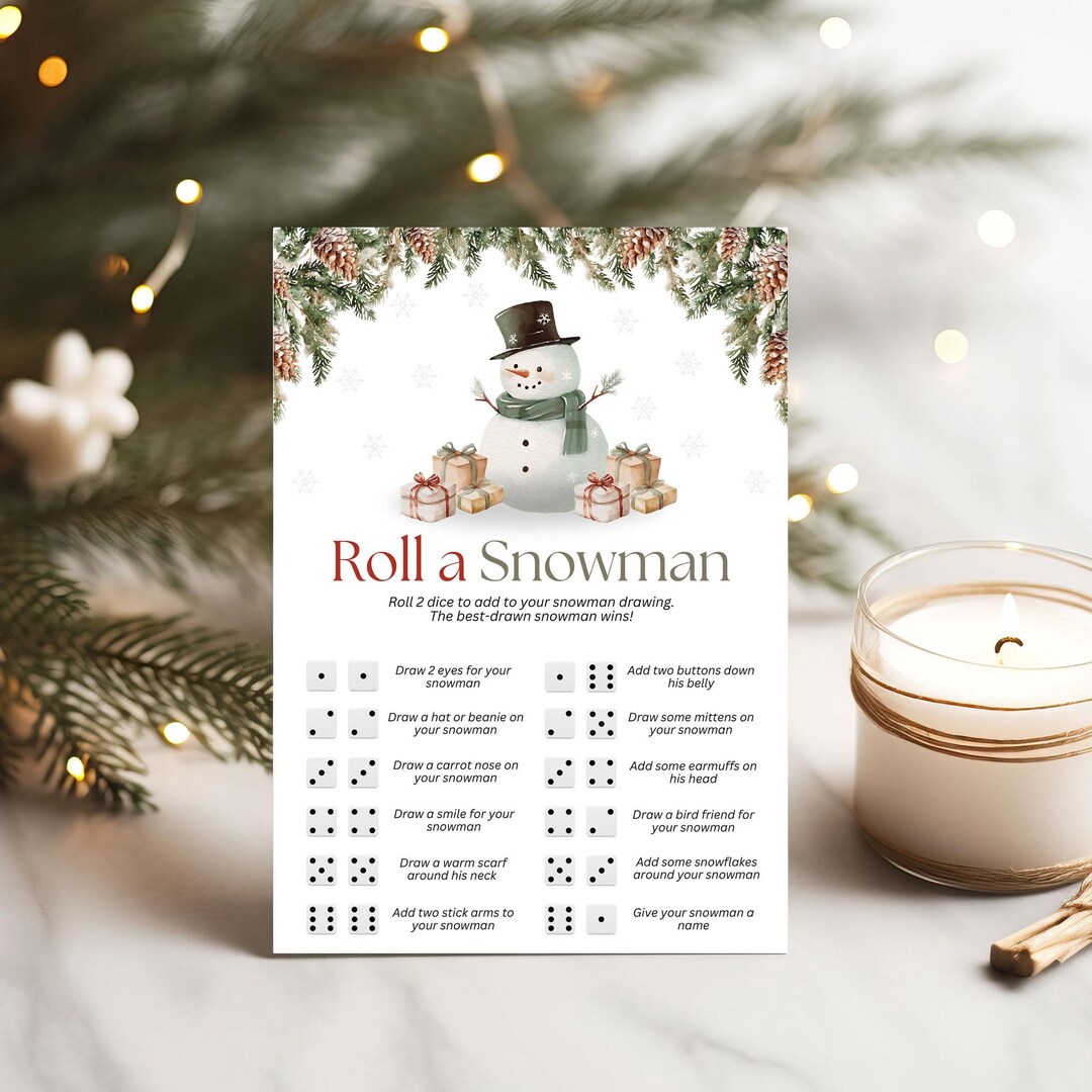 Christmas Roll A Snowman Game, Printable Christmas Game, Dice Games ...
