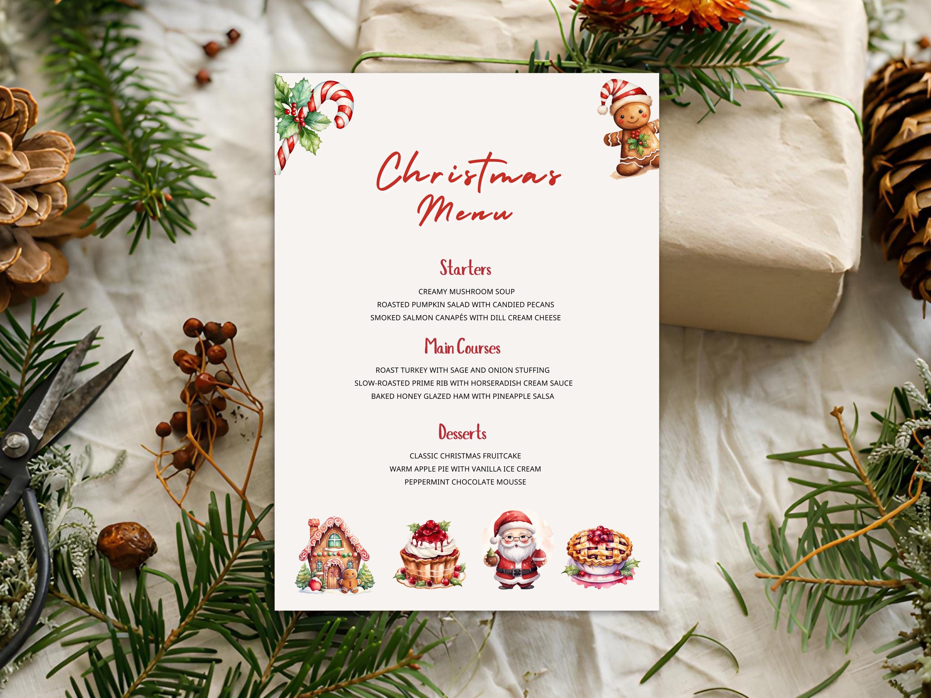 Christmas Menu Card Holiday Menu Template Printable Menu 2 Sizes ...