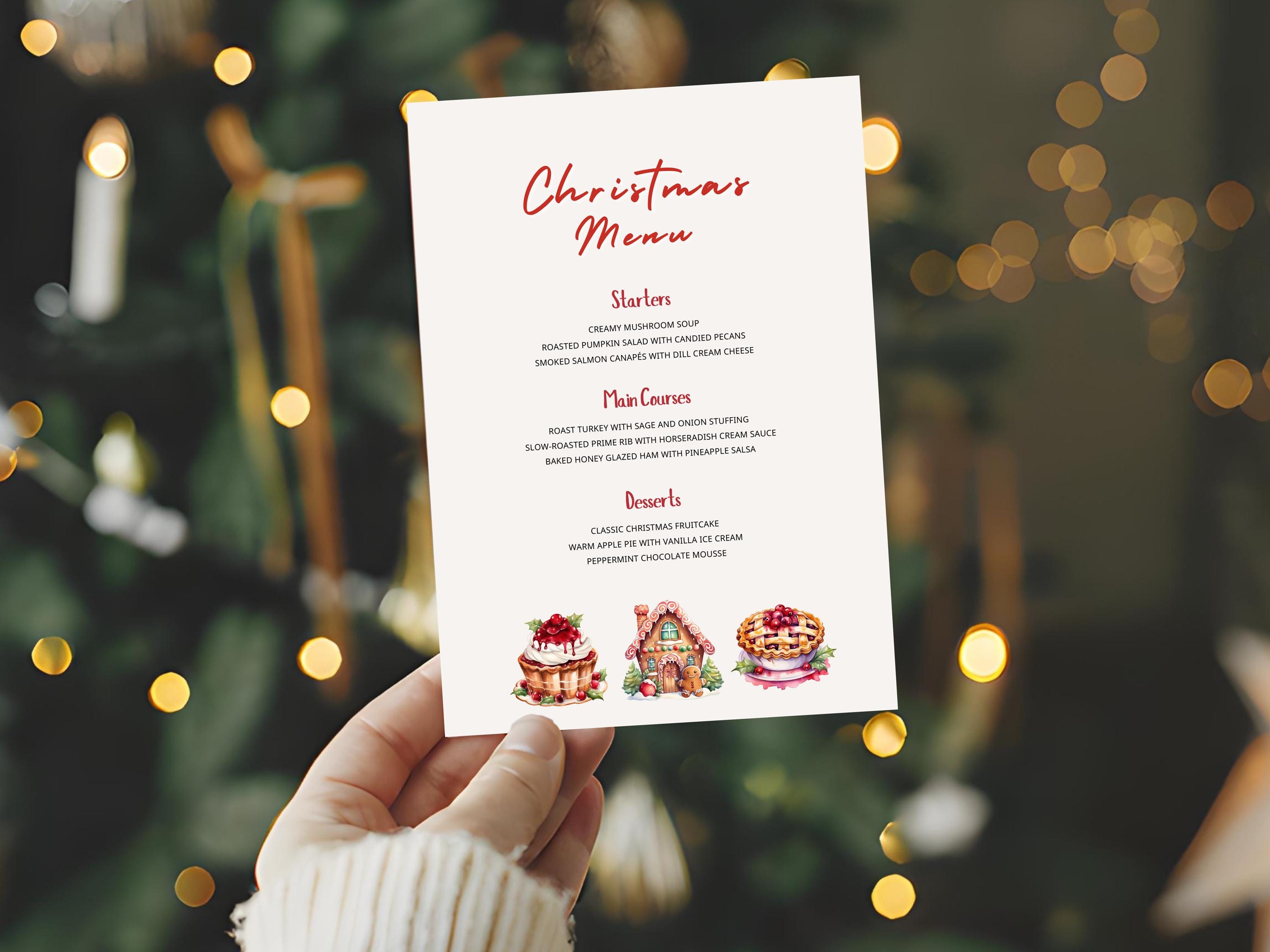 Christmas Menu Card Holiday Menu Template Printable Menu 2 Sizes ...