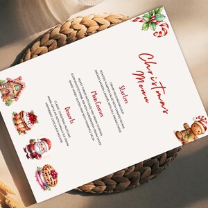 Christmas Menu Card Holiday Menu Template Printable Menu 2 Sizes ...