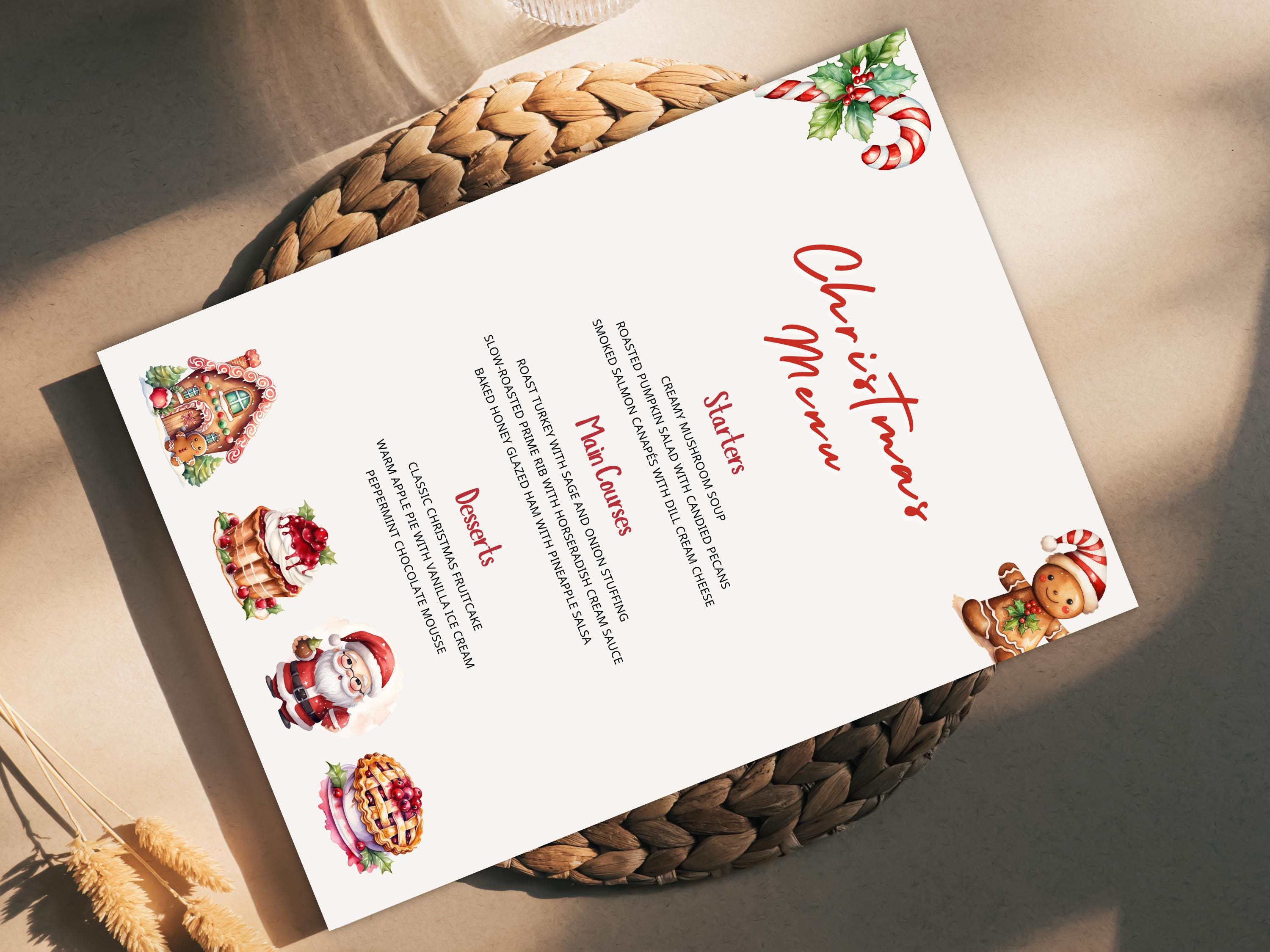 Christmas Menu Card Holiday Menu Template Printable Menu 2 Sizes ...