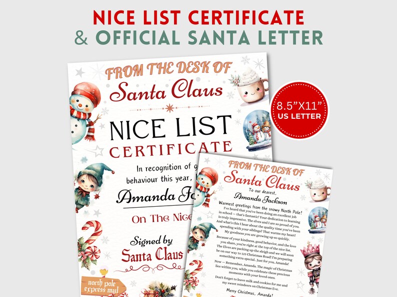 Editable Santa Letter and Nice List Certificate, Personalised Letter ...