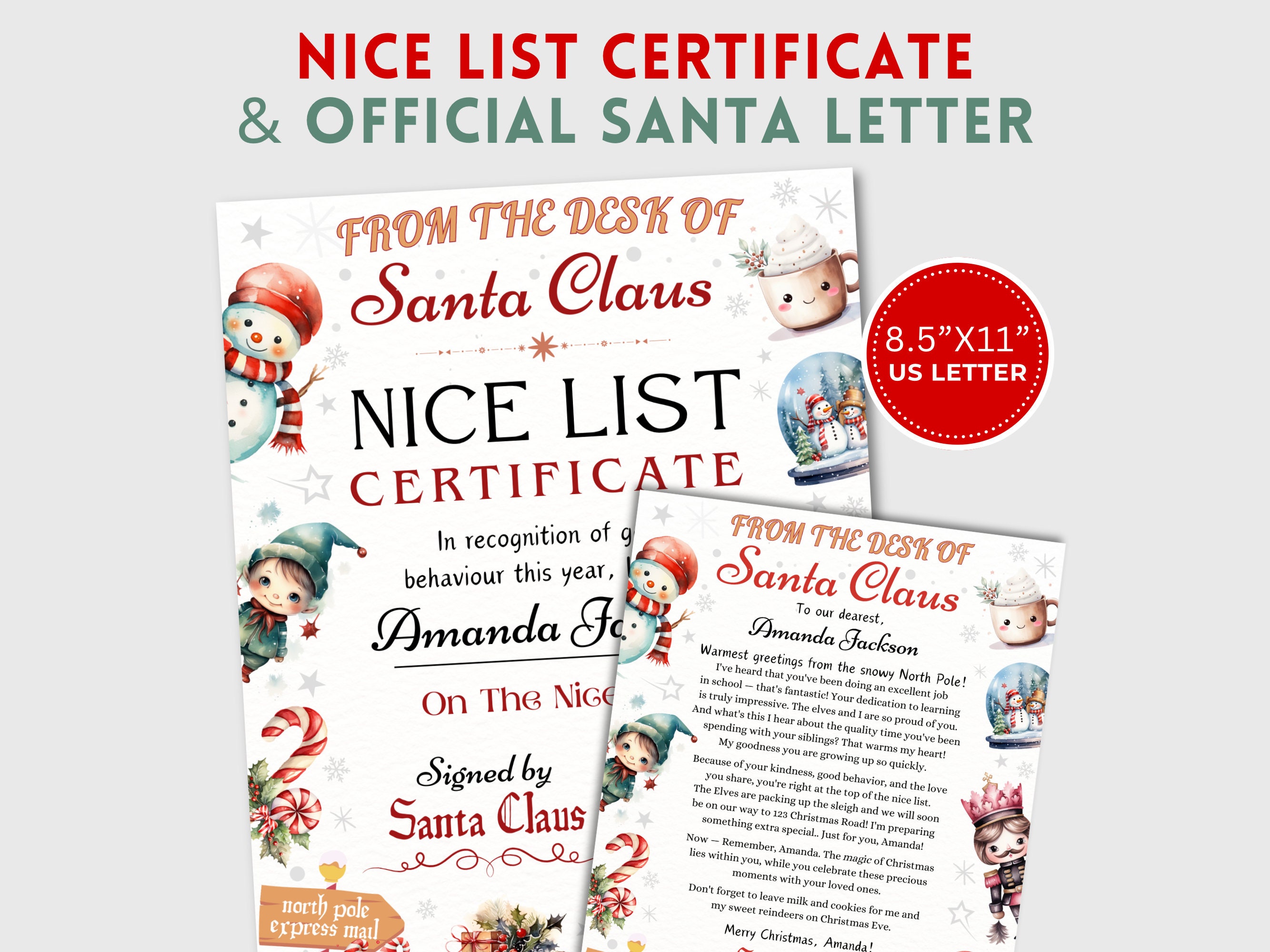 Editable Santa Letter and Nice List Certificate, Personalised Letter ...