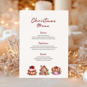Christmas Menu Card Holiday Menu Template Printable Menu 2 Sizes ...