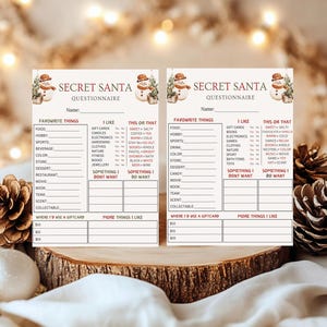 Printable Secret Santa Questionnaire for Christmas Gift Exchange ...