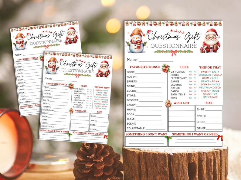 Printable Secret Santa Questionnaire for Christmas Gift Exchange ...