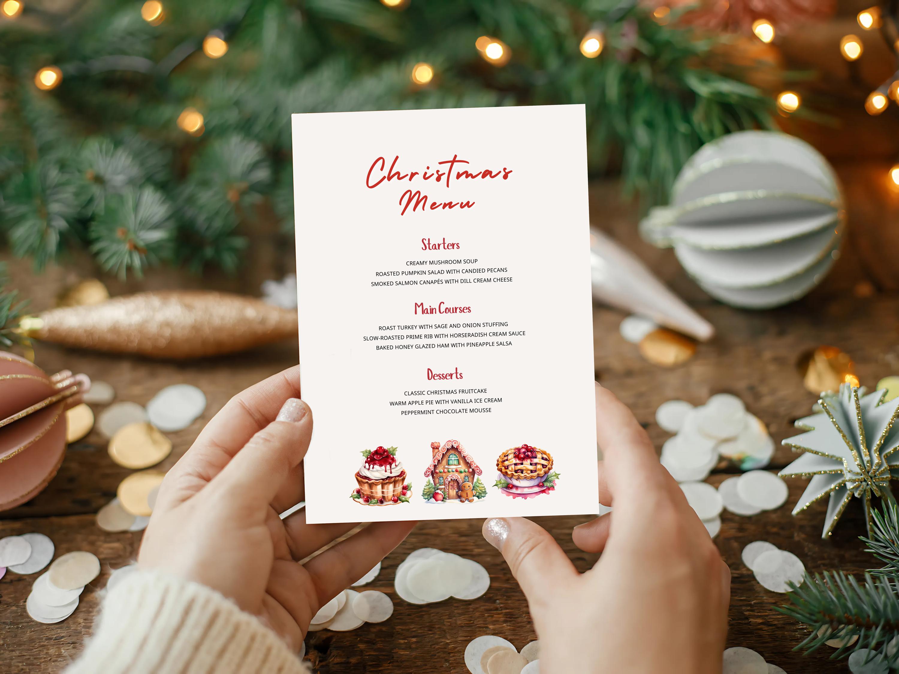 Christmas Menu Card Holiday Menu Template Printable Menu 2 Sizes ...