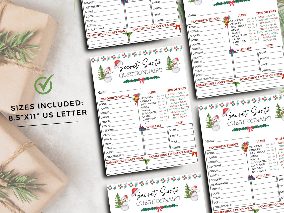 Editable Secret Santa Questionnaire Printable, Secret Santa Gift ...