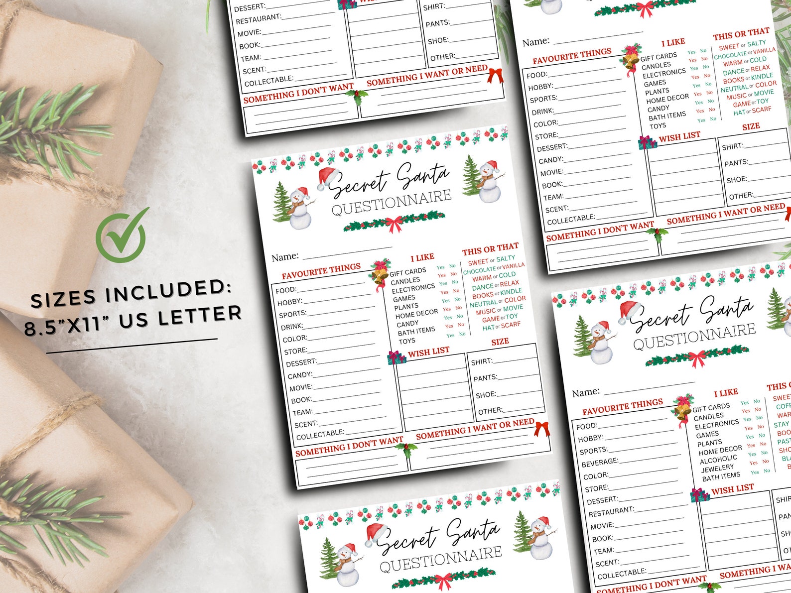 Printable Secret Santa Questionnaire, Secret Santa Gift Exchange, All ...