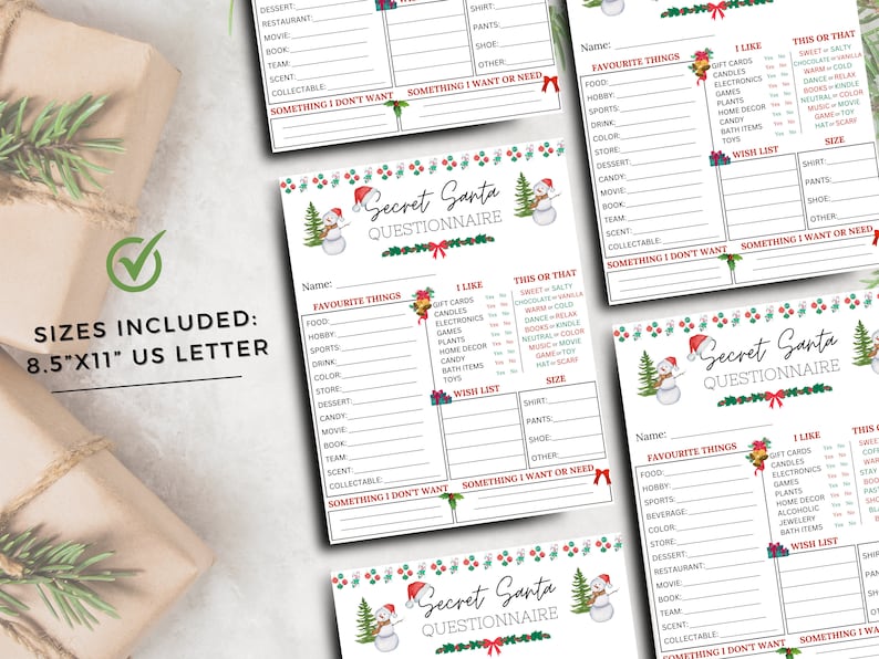 Editable Secret Santa Questionnaire Printable, Secret Santa Gift ...