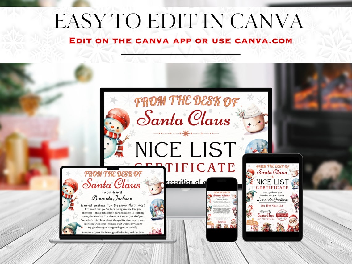 Editable Santa Letter and Nice List Certificate Personalised - Etsy