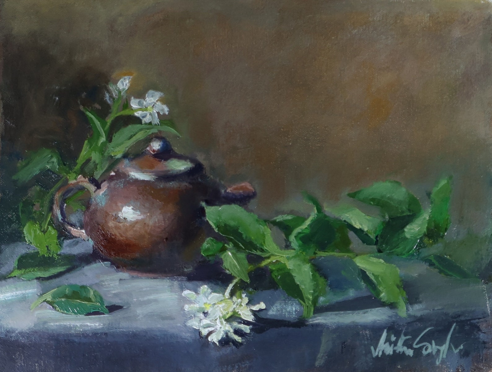 Twining,star Jasmine With Terracotta, Oil Painting on Canvas for Any ...