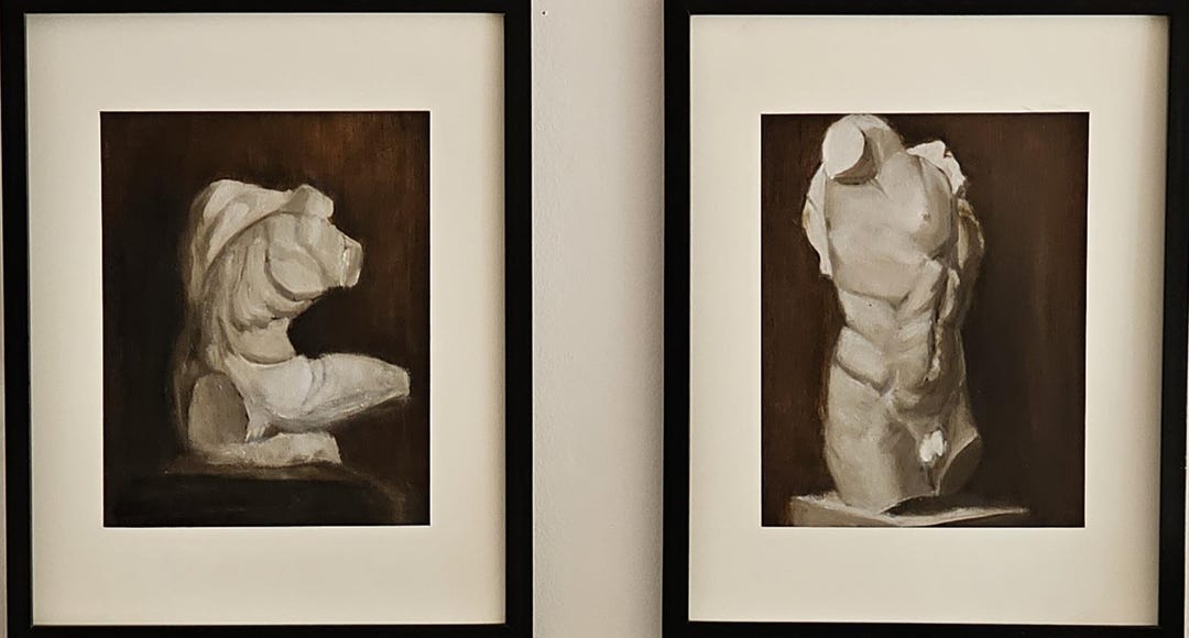Sculpture Torso Oil Painting,set of Two,810 Inch on Paper,monochrome ...