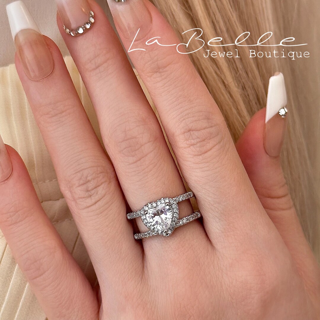 Open Double Band Halo Heart Cut 1.25ct. 7mm Zircon Diamond Wedding ...
