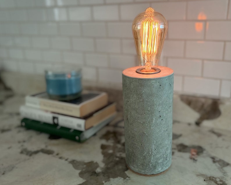 Gray Loft Style Concrete Table Lamp With Dimmable Retro Bulb - Etsy