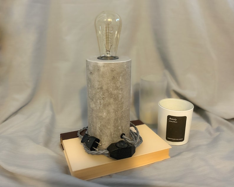 Gray Loft Style Concrete Table Lamp With Dimmable Retro Bulb - Etsy