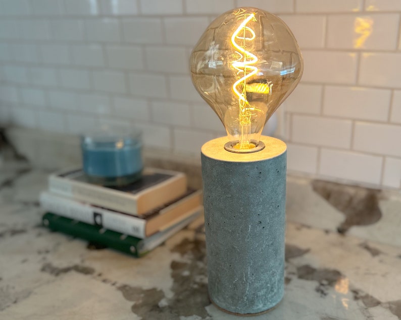 Gray Loft Style Concrete Table Lamp With Dimmable Retro Bulb - Etsy