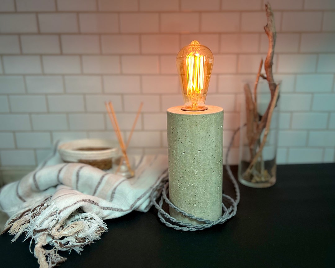 Industrial Style Concrete Table Lamp With Edison Light Bulb - Etsy