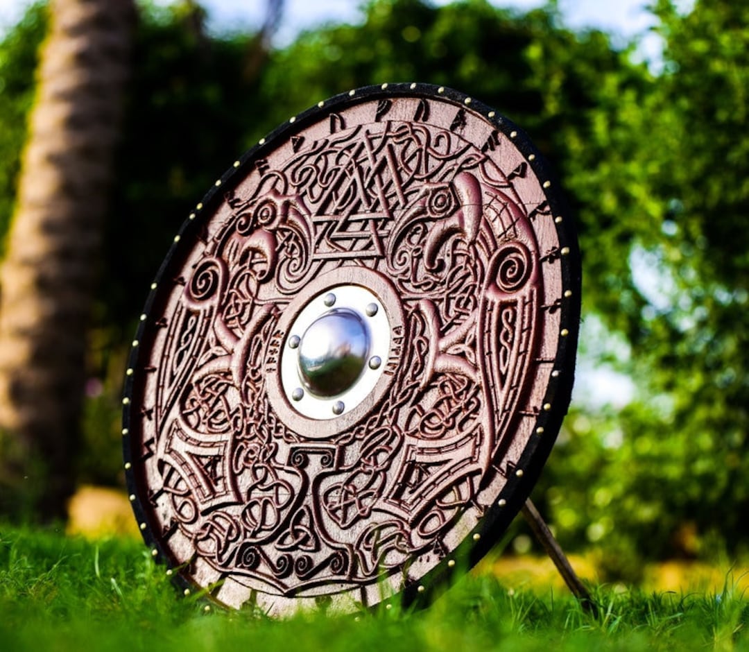 Custom Viking Shield medieval Helm of Awe Shield Carved Viking Gift ...