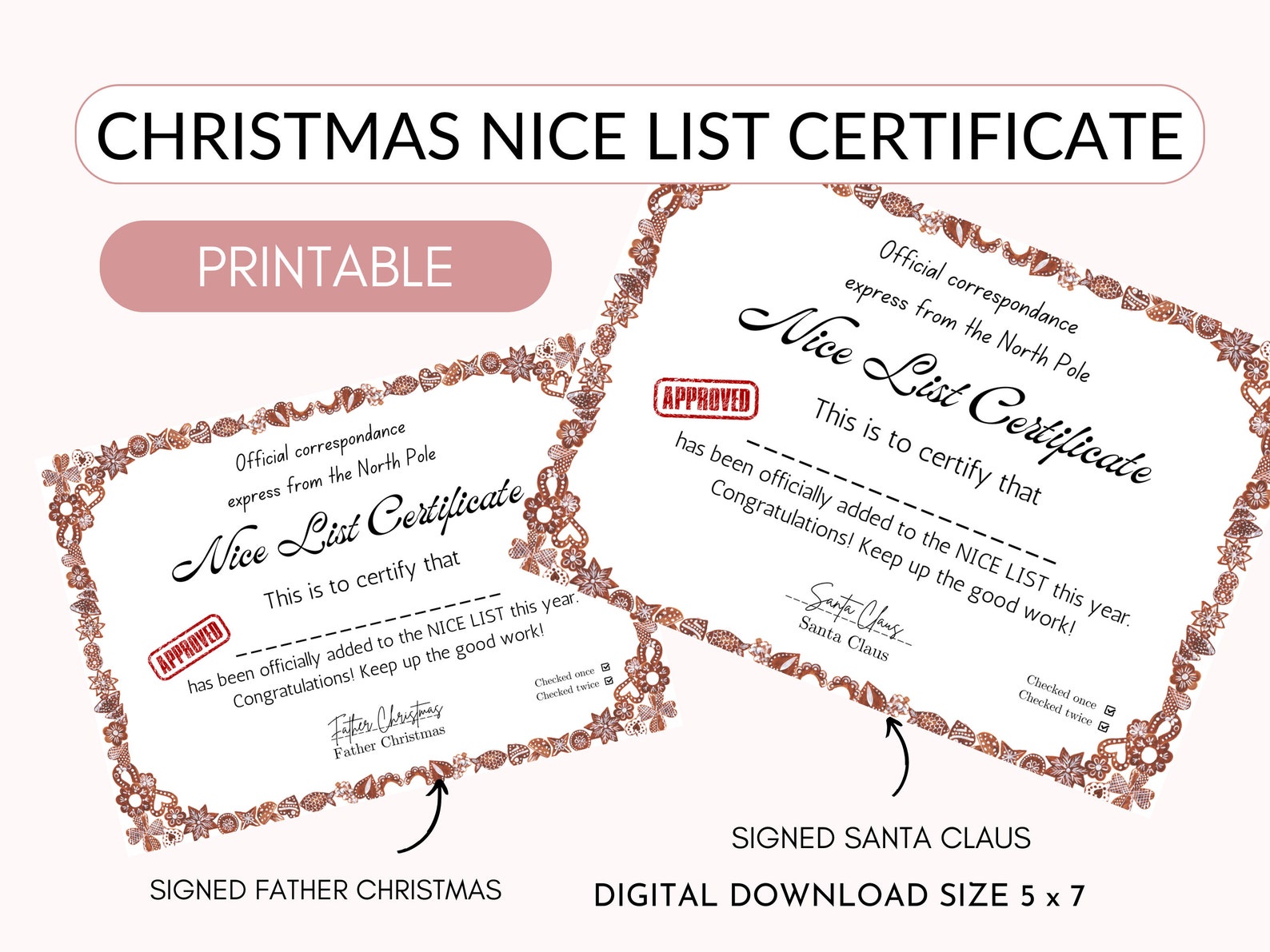 Printable Nice List Certificate I Official Letter From Santa - Etsy