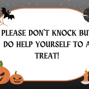 Trick or Treat Halloween Door Sign - Print at Home A4 - Help Yourself ...