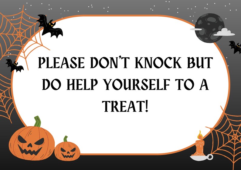 Trick or Treat Halloween Door Sign - Print at Home A4 - Help Yourself ...
