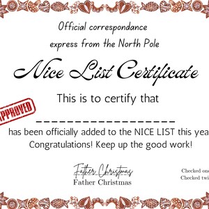 Printable Nice List Certificate I Official Letter From Santa - Etsy