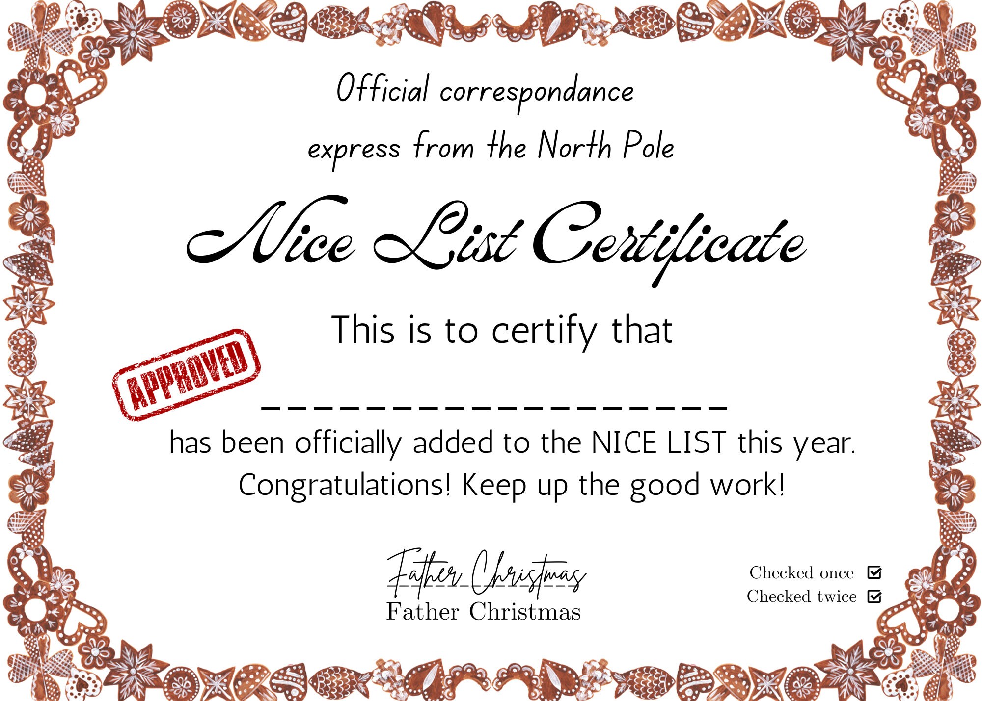 Printable Nice List Certificate I Official Letter From Santa - Etsy