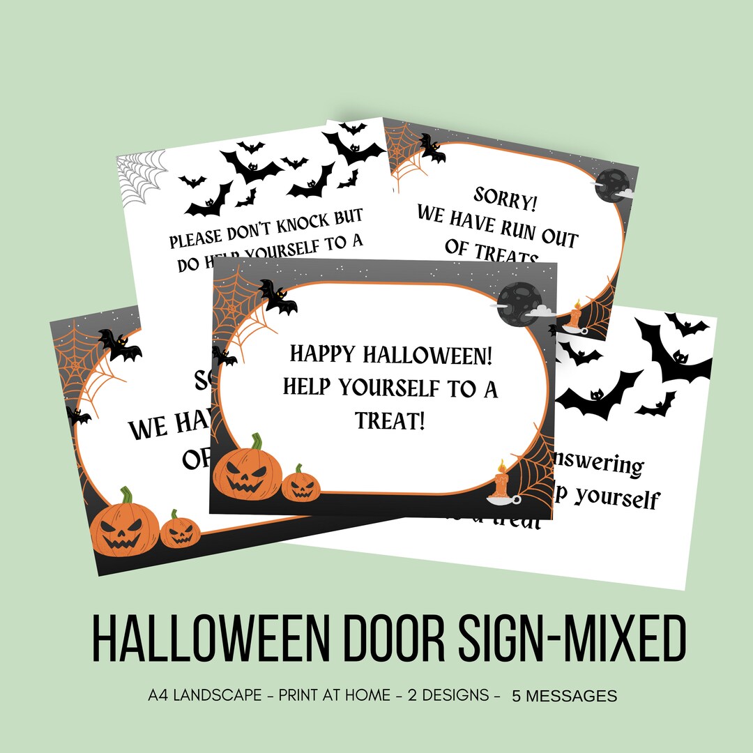 Trick or Treat Halloween Door Sign - Print at Home A4 - Help Yourself ...