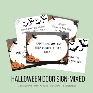 Trick or Treat Halloween Door Sign - Print at Home A4 - Help Yourself ...