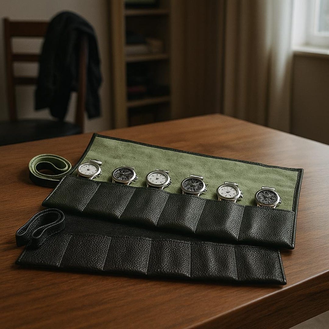 Leather Watch Roll for 6 Watches – Travel Organizer Case for Men ...