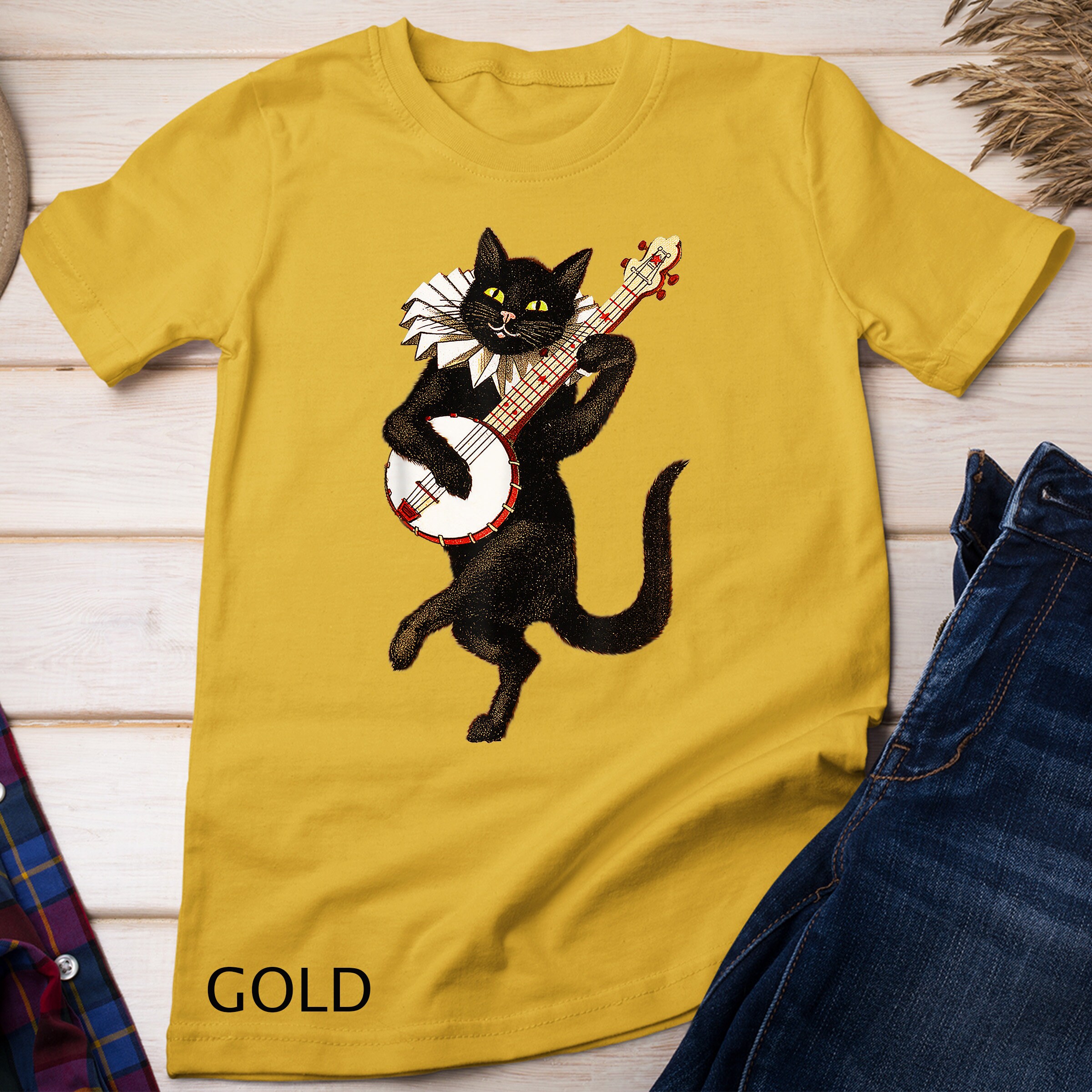 Vintage Silly Weird Cat Playing Banjo Country Cat Lover Gift T-shirt ...