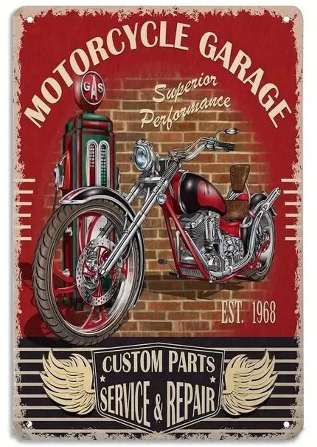 Motorcycle Garage Custom Parts Service & Repair- Reproduction Retro ...
