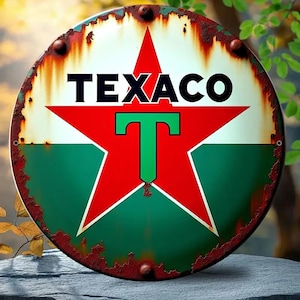 Texaco Star 2D Rustic Looking Round Gas Station Tin Sign - Etsy