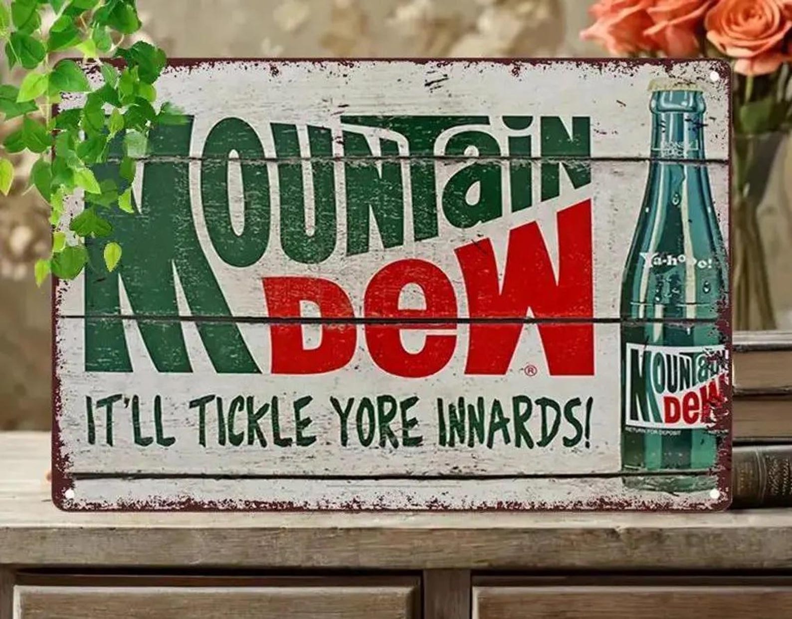 Mountain Dew It'll Tickle Yore Innards! Vintage Style Soda Tin Sign ...