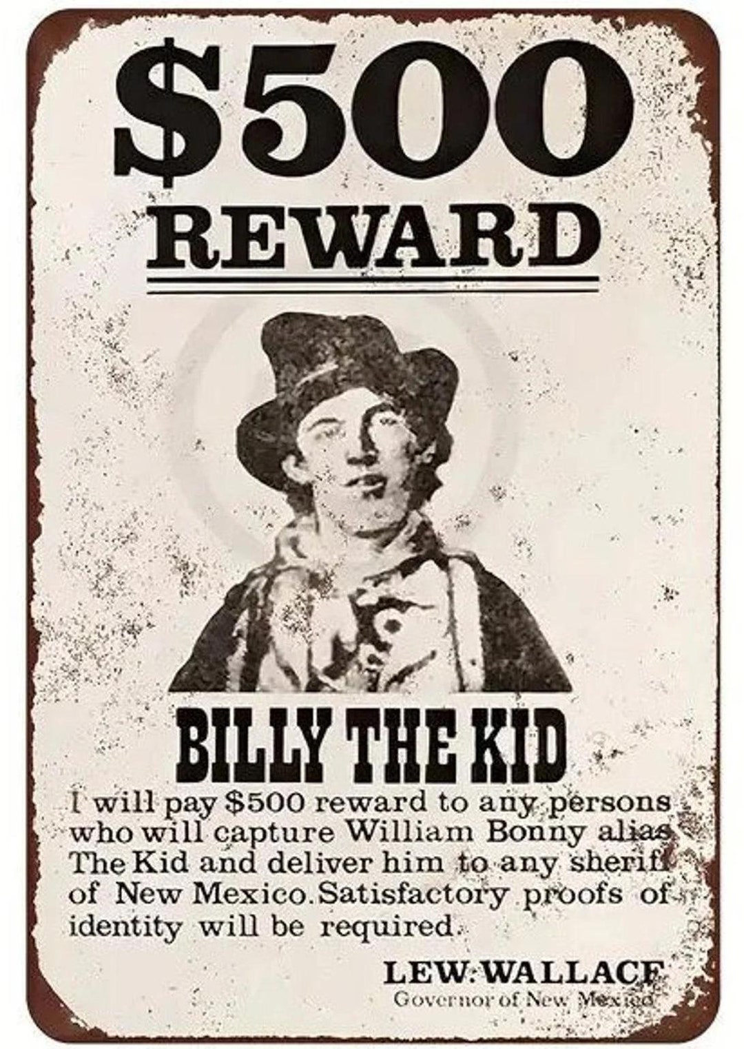 Billy the Kid Retro Reward Wanted Poster Style Metal Sign - 8x12 Inch ...