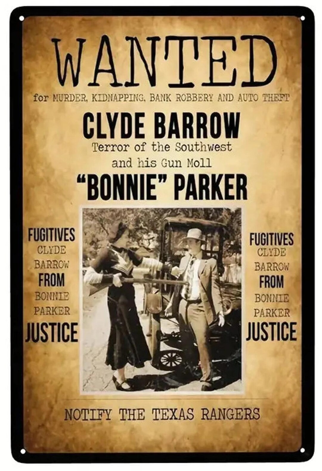 Bonnie and Clyde Wanted Poster Style Retro Vintage Tin Sign - 8x12 Inch ...