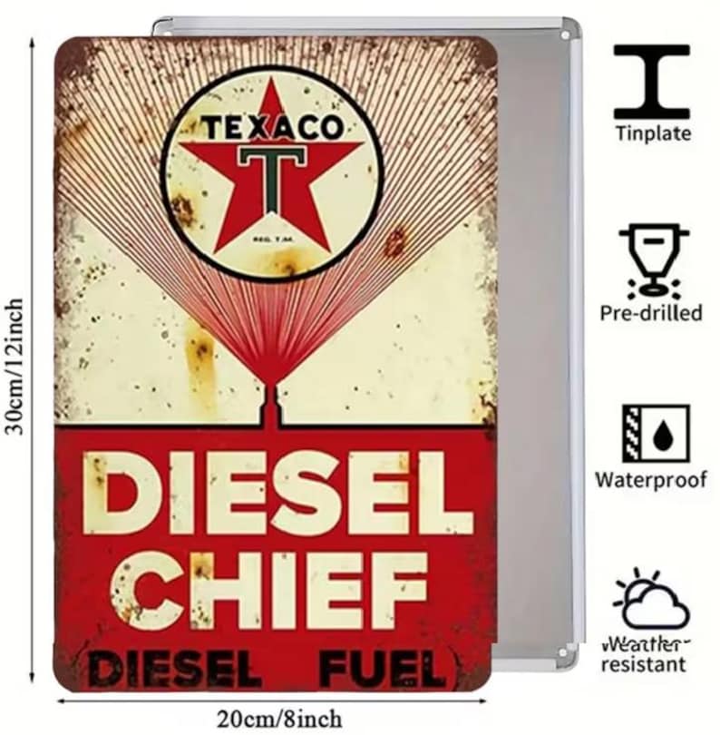 Texaco Diesel Chief Logo Vintage Style Metal Sign - 8x12 Inch - Etsy