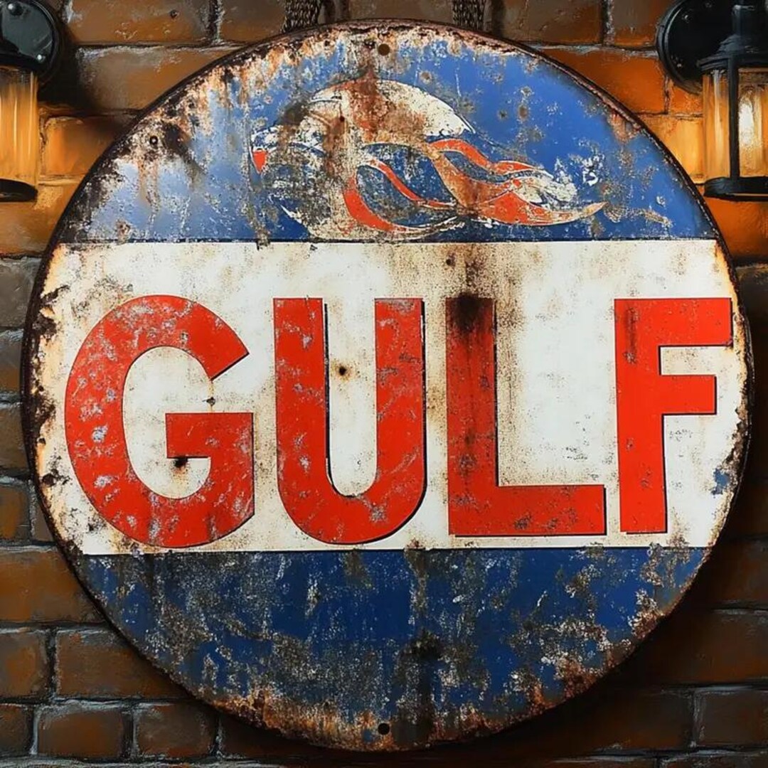 Gulf Gas Station Rustic Looking Round Metal Sign - 8x8 Inch - Etsy