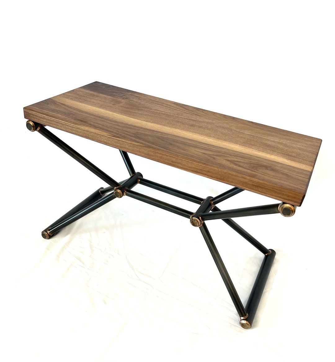 Modern Industrial Bench Steel Base W/ Bronze Accents & - Etsy