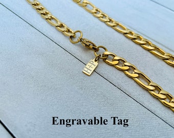 Mens Chain, 3mm Gold Plated Figaro Chain, Custom Necklace Stainless ...