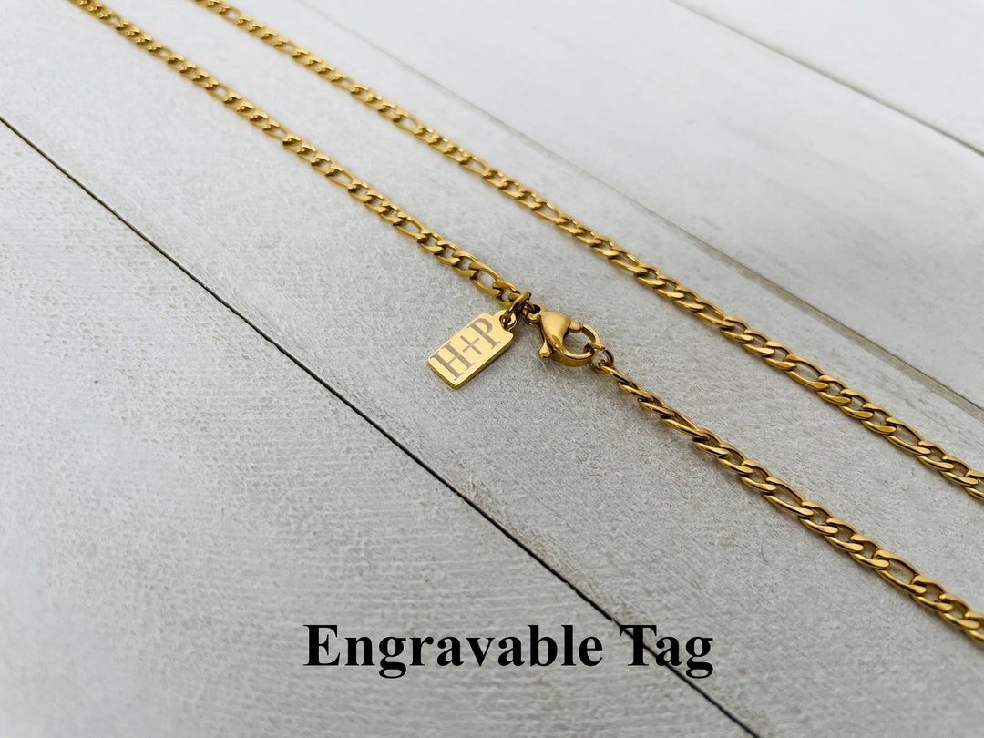 Mens Chain, 3mm Gold Plated Figaro Chain, Custom Necklace Stainless ...
