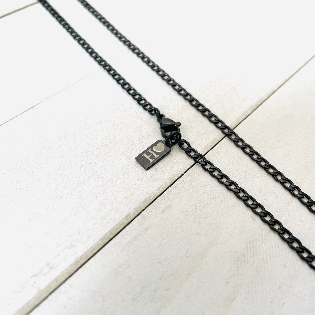 Mens Chain, 3mm Black Curb Chain, Custom Necklace Black Stainless Steel ...