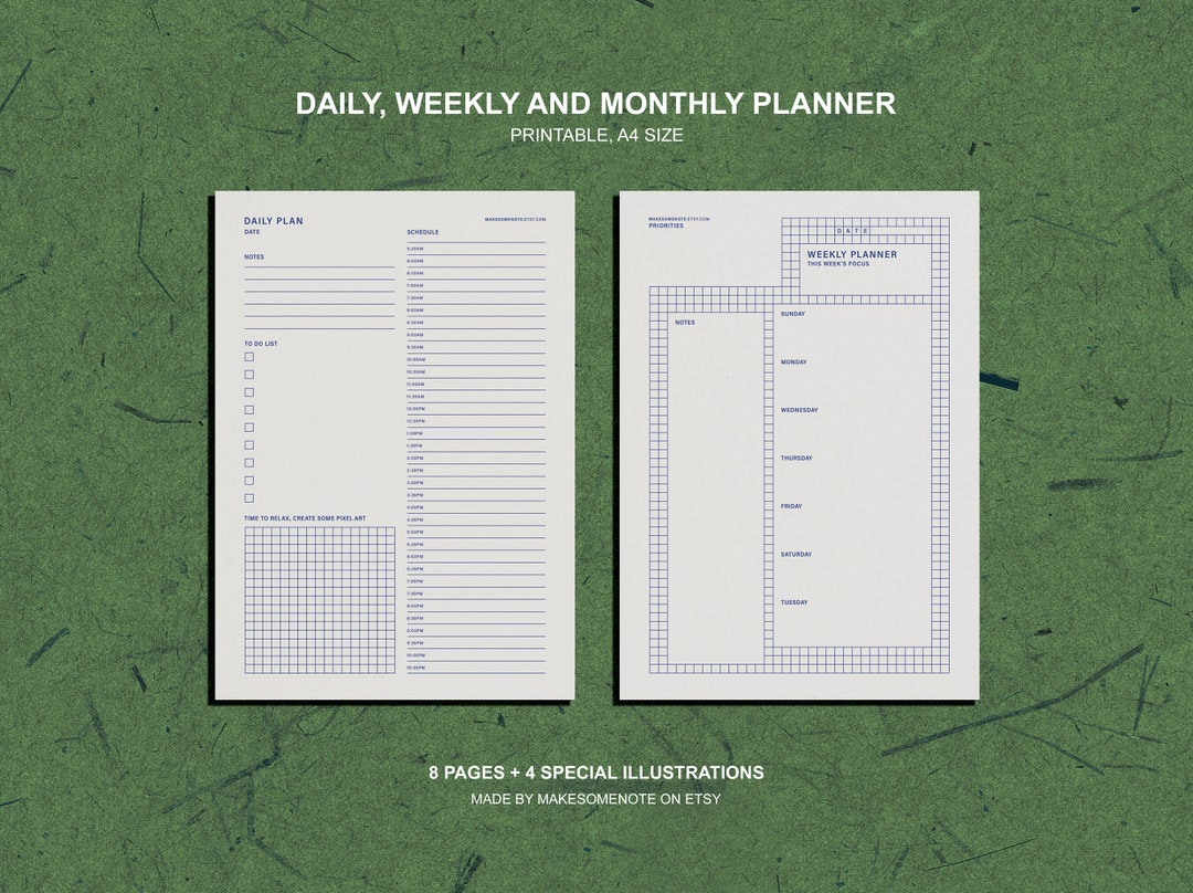 Printable Daily, Weekly and Monthly Planner - Etsy
