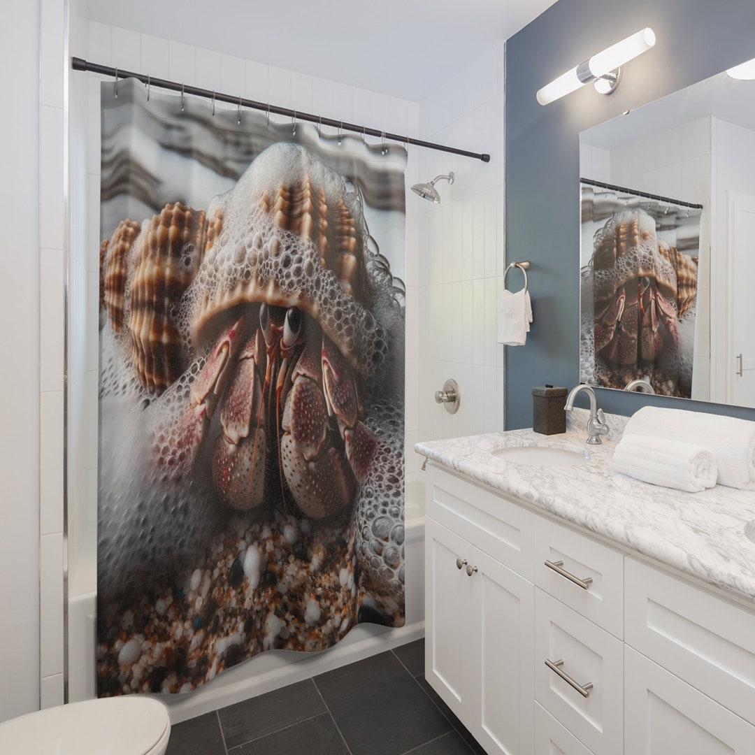 Hermit Crab Shower Curtains, Beach Vibes, Custom Bath Curtains ...
